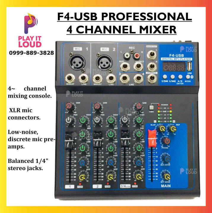 F4-USB MIXER PROFFESIONAL 4-CHANNEL MIXING CONSOLE and AUX PATHS EFFECTS PROCESSOR | Lazada PH