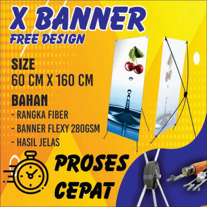 X-BANNER CUSTOM FREE DESIGN / STANDING BANNER CUSTOM (SATU PAKET DENGAN ...