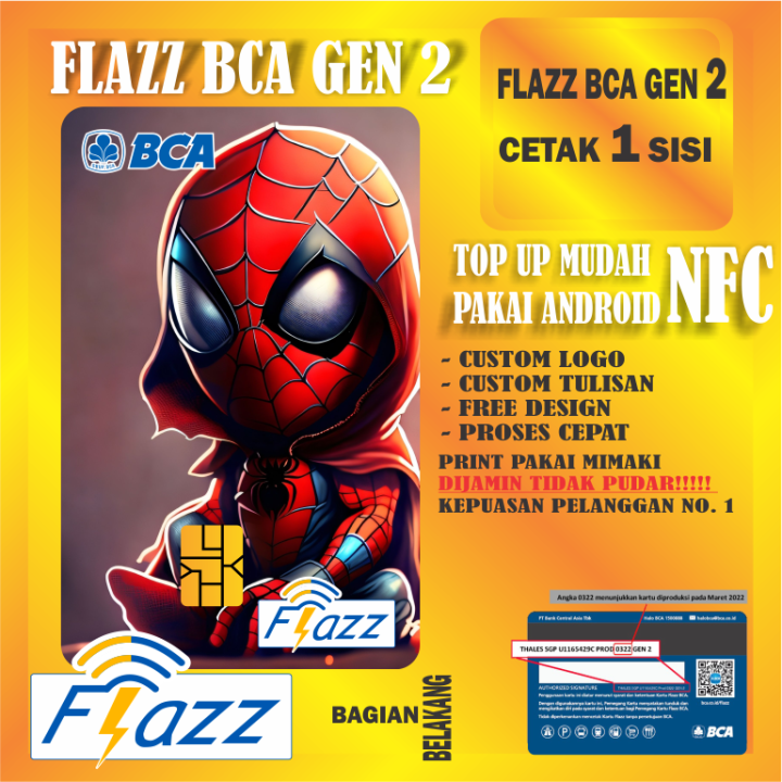 KARTU FLAZZ BCA GEN 2 CETAK 1 SISI CUSTOM GAMBAR SPIDERMAN3 | Lazada ...