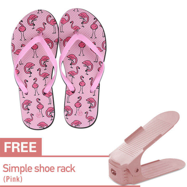 COD Ladies Korean Sandals Beach Flip Flop In Pink With Free Simple Shoe ...