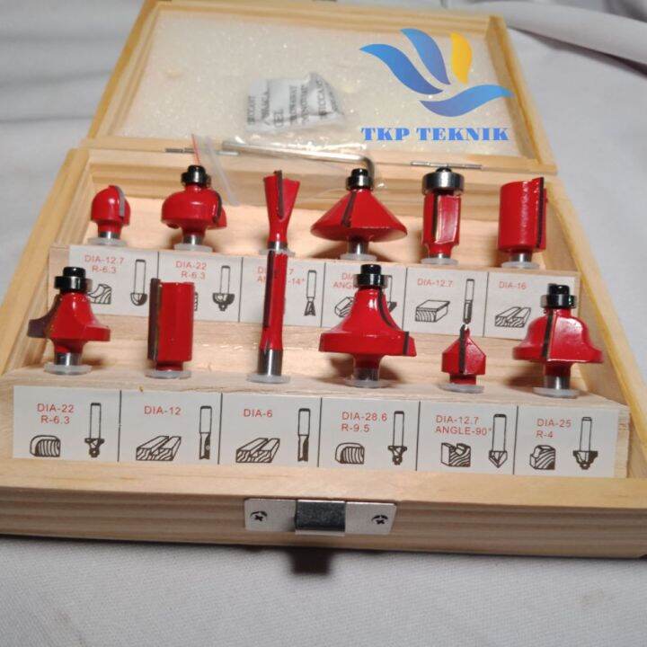 ROUTER BIT SET 12PCS 1/4" ( 6MM) - MATA PROFIL SET - MATA TRIMER SET ...