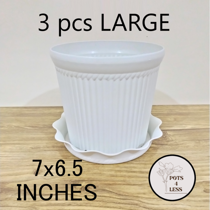 Pots4Less 3pcs 7x6.5 Inches White Ludu Pots With Plate Corinthian ...