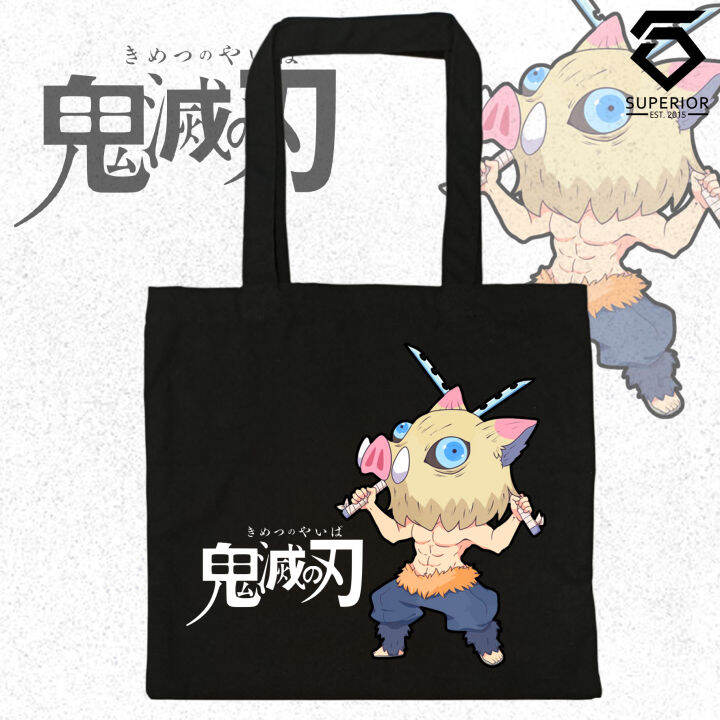 Demon Slayer Kimetsu No Yaiba Inosuke Anime Canvas Tote Bag Black Cream ...