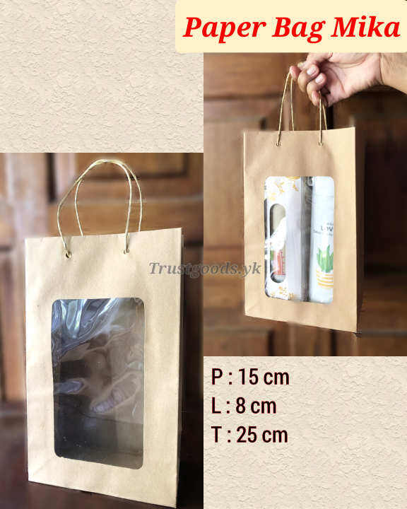 Paper Bag/Tas Kertas Mika Coklat 15x8x25 cm Hampers/Souvenir/Kado ...