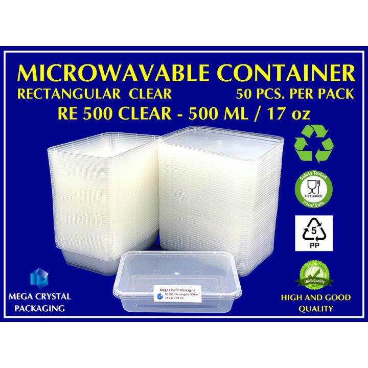 50 Pcs. Microwavable Plastic Container RE 500 - Rectangular 500 ml ...