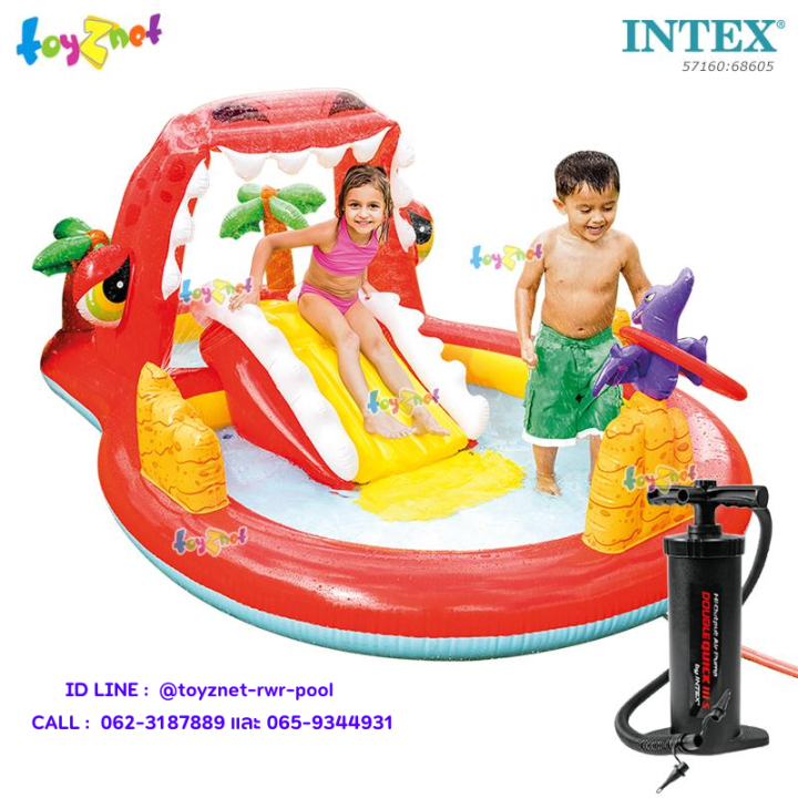 Intex สระสไลเดอร์ แฮปปี้ ไดโน่ 2.59x1.65x1.07 ม. รุ่น 57160 + ที่สูบลม ...