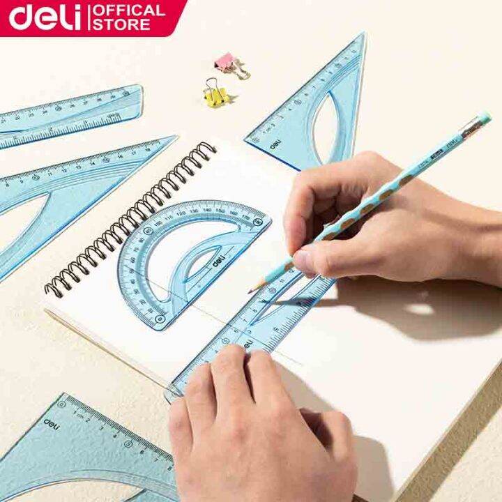 Deli Acrylic Transparent Ruler 4Pcs Protractor/Triangle Ruler Kit ...