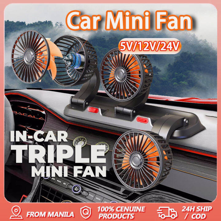 Original 12v 24v car fan double headed 360 rotating car electric fan ...