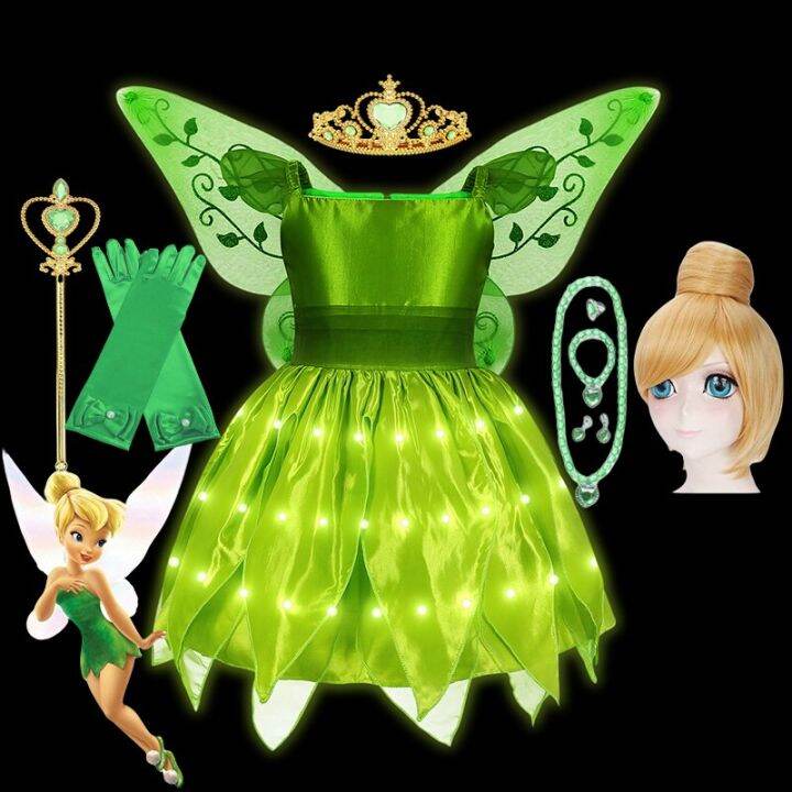 Disney Tinkerbell Costume Light Up Led Princess Dress For Girl Cosplay ...