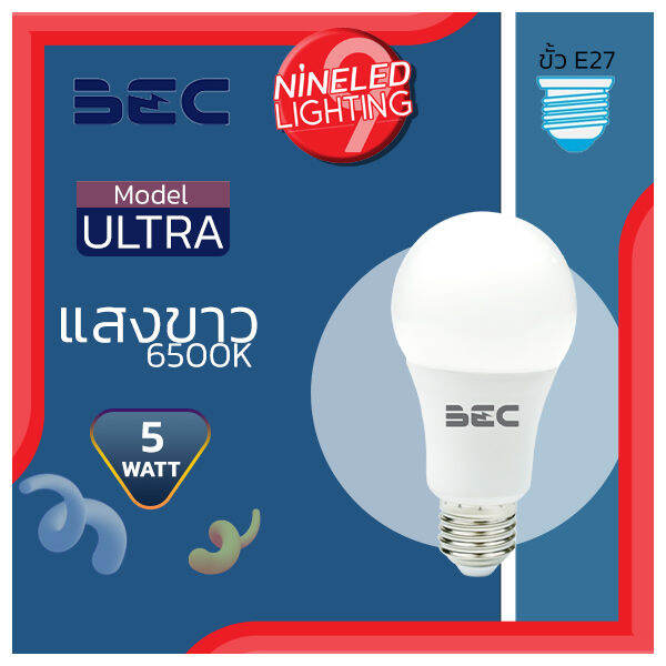 NINELED หลอดไฟ LED Bulb รุ่น Ultra 5w BEC แสงขาว6500K ขั้วE27 หลอดประหยัดไฟ | Lazada.co.th