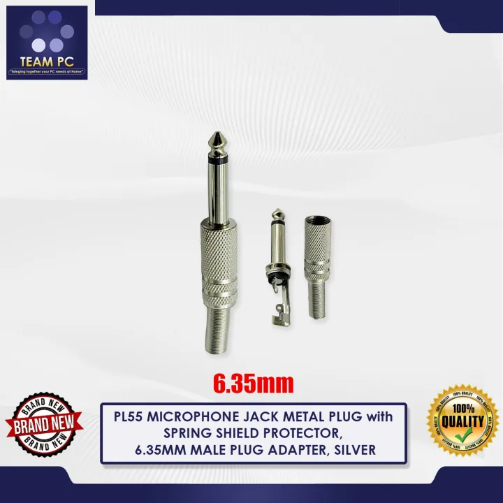 PL55 MICROPHONE JACK METAL PLUG with SPRING SHIELD PROTECTOR, 6.35MM ...
