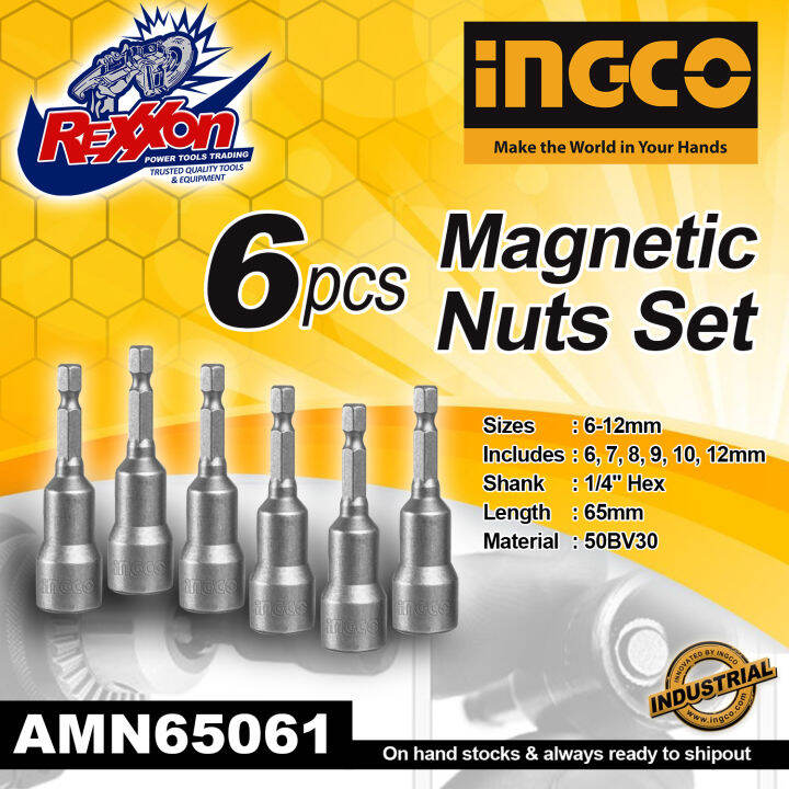 INGCO INDUSTRIAL 6pcs Magnetic Nuts Set AMN65061 Rexxon Power Tools ...