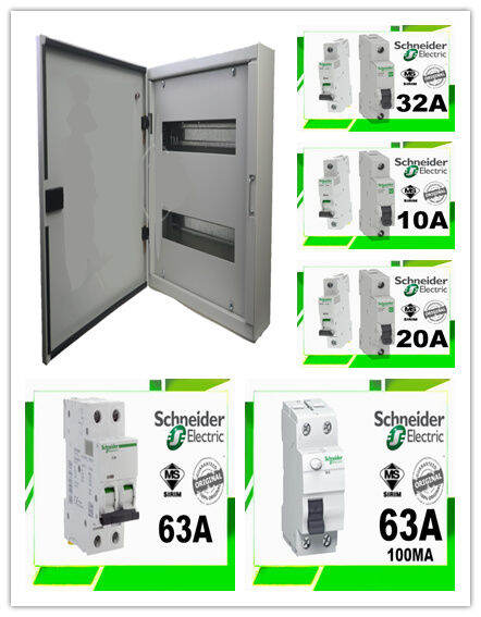 30 Way Metal Schneider Easy9 Distribution Box DB - Full Set - Signal Phase 63a RCCB 0.1ma C/W ...
