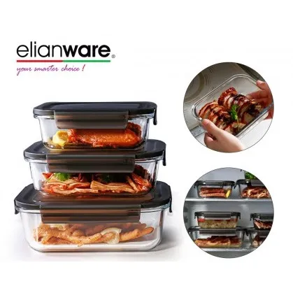 Elianware Rectangle Airtight Glass Container Microwavable Food ...