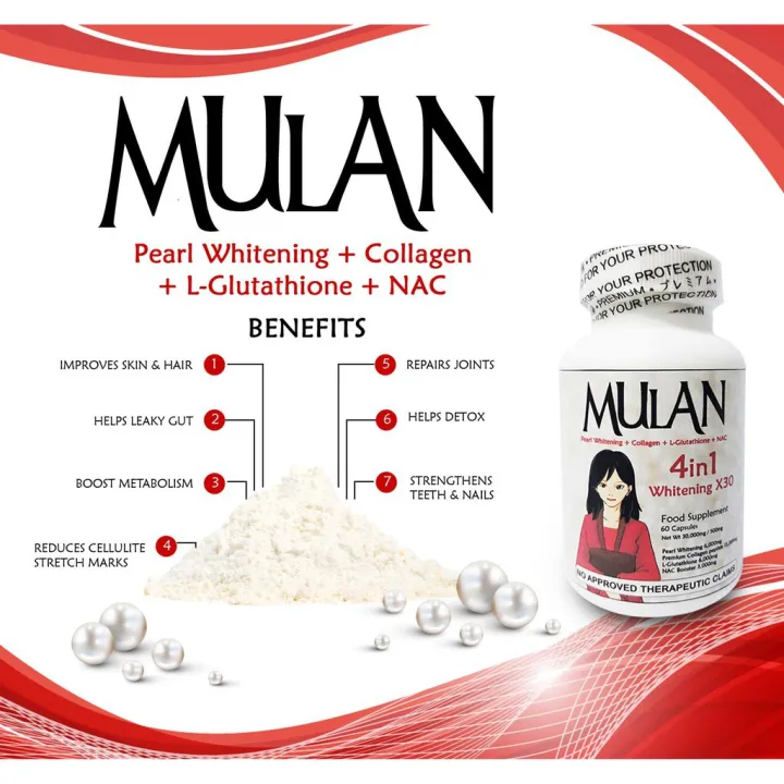MULAN 4in1 Whitening x30 Pearl Whitening + Collagen + L-Glutathione ...