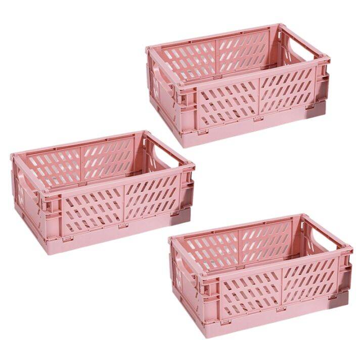 3X Collapsible Crate Plastic Folding Storage Box Basket Utility ...
