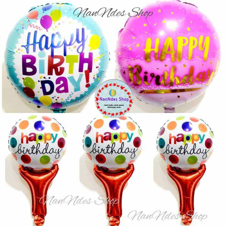 Balon Happy Birthday Foil Bulat Pentung Stick Biru Pink Polkadot Tema ...