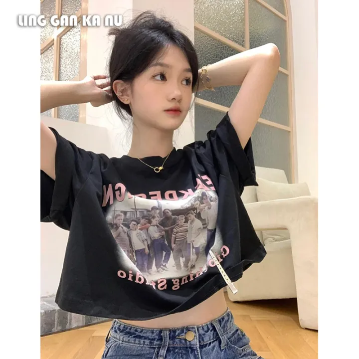 LING GAN KA NU เสื้อครอปไอจี 2022 ฤดูร้อนใหม่เกาหลีรุ่นแฟชั่นผู้หญิง ...