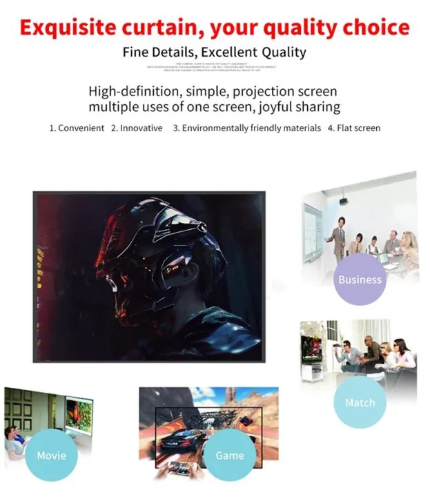 Fabric Cloth Screen 3D HD Foldable Projector Screen 60 72 84 100 120 ...