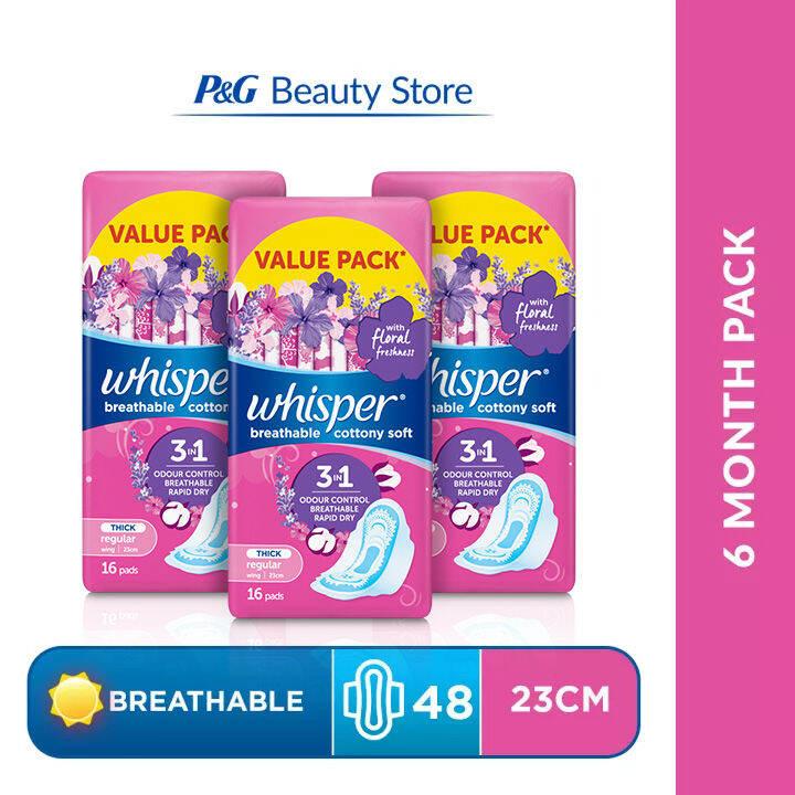 Whisper Cotton Clean Regular Flow Wings 16s 6 Month Pack | Lazada PH