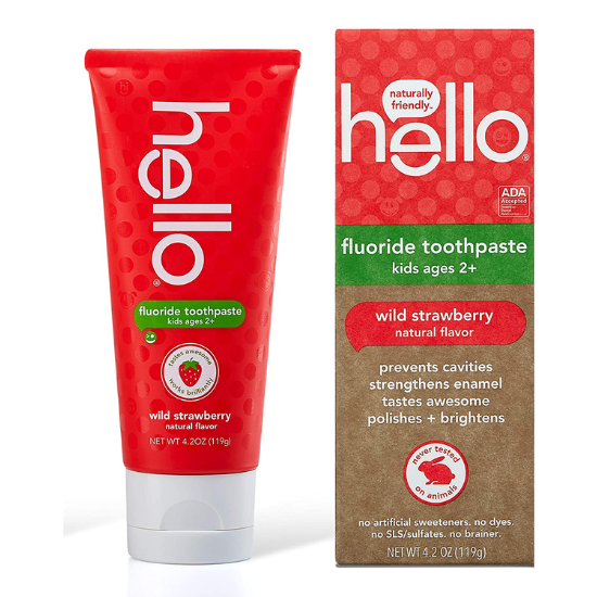 Hello Fluoride Toothpaste for Kids Ages 2+ Wild Strawberry Natural ...