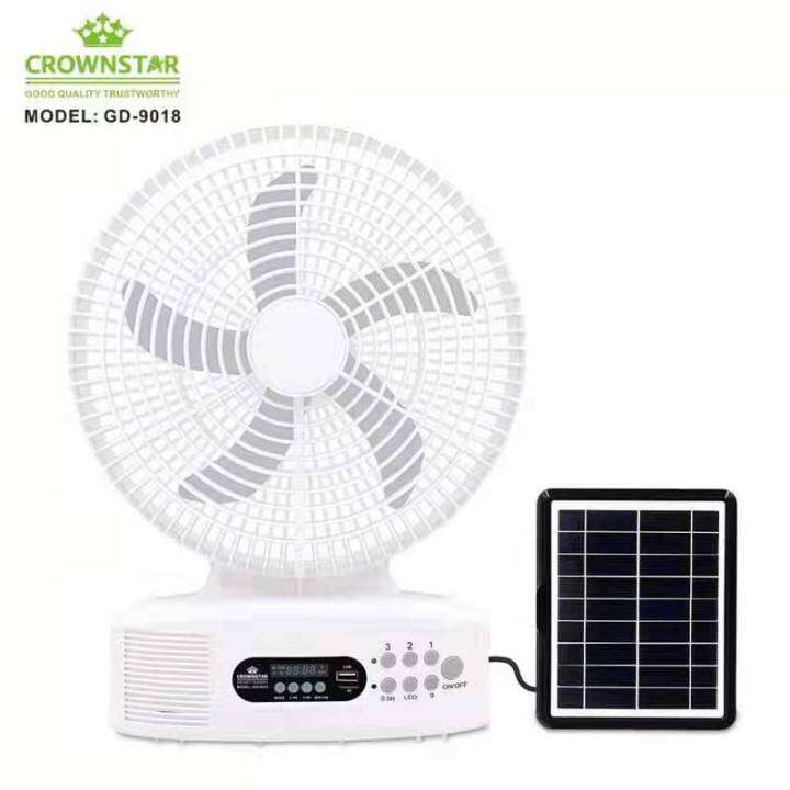 GDPLUS GD-9018 Portable 12 Inches Solar Rechargeable Fan with FM Radio /Bluetooth / Speaker and ...