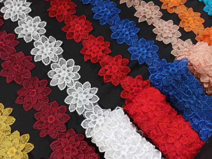 RENDA ROLL MURAH MOTIF 3D BUAT AKSESORIS FASHION BAJU KEBAYA GAMIS GAUN ...