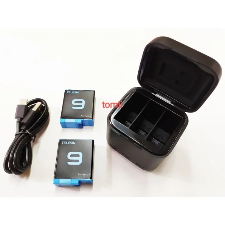 Telesin Brand Hero 9 & 10 Battery (2) with 3 Slot Storage Type Charger ...