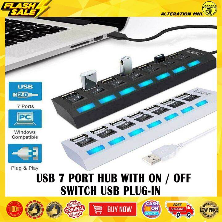 ORIGINAL USB 7 PORT HUB WITH ON / OFF SWITCH 7 PORT USB SPLITTER USB 2 ...