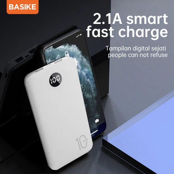 BASIKE 10000mAh Slim Powerbank Dual USB LED Digital Display Bank Charger Fast Charging 2 Input ...