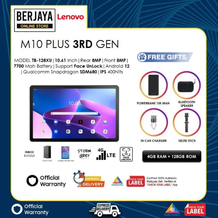 Lenovo Tab M10 PLUS 4G 3rd Gen [4GB RAM + 128GB ROM] (TB-128XU) 10.61 Inch | Snapdragon SDM680 ...
