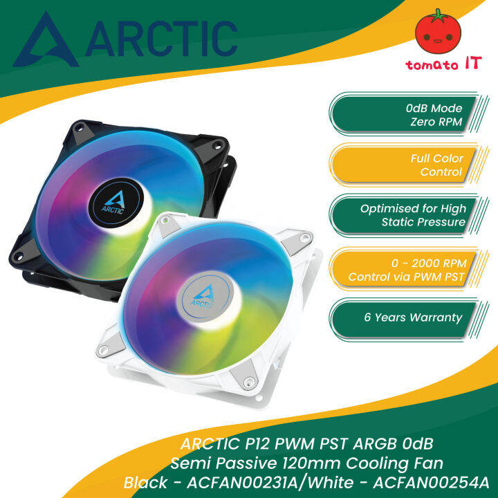 ARCTIC P12 PWM PST ARGB 0dB Semi-Passive 120 mm Fan with Digital ARGB ...