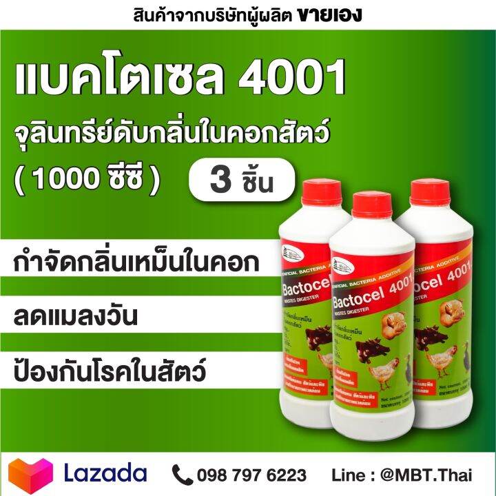 BACTOCEL แบคโตเซล 4001 3 ขวด 1000CC จุลินทรีย์คอกสัตว์ สำหรับฟาร์ม วัว ...