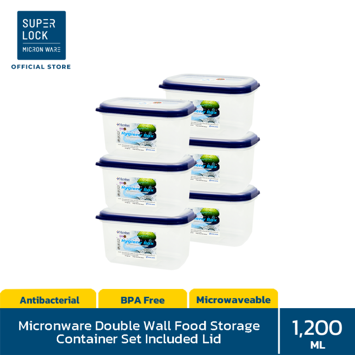 Super Lock Micronware Double Wall Food Storage Container Set Included Lid (6 Boxes) 1,200 ml ...
