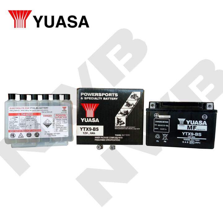 YUASA YTX9-BS Motorcycle Battery (12V-8Ah) Made in Indonesia (With ...