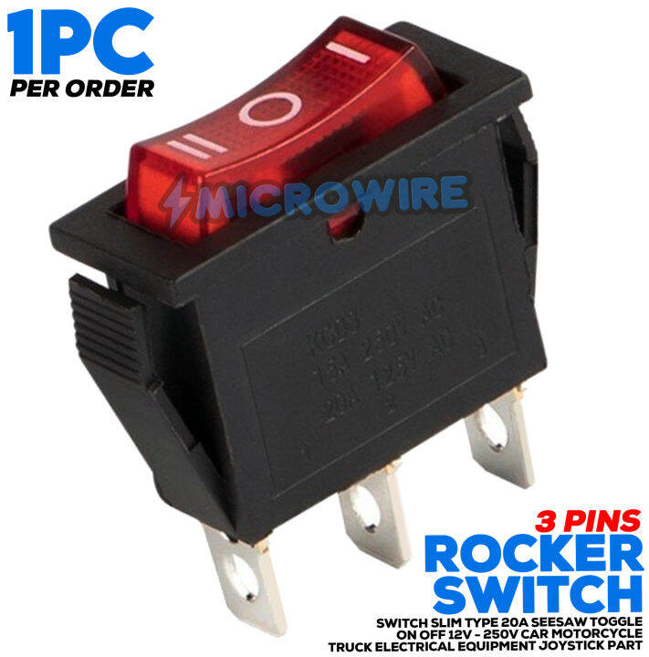 3 Pins Rocker Switch Slim Type 20A Seesaw Toggle ON OFF 12V - 250V Car ...