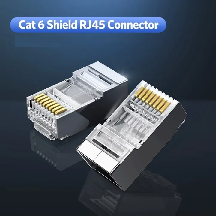 Cat6 RJ45 Shielded Connector 8P8C Modular Ethernet Cable Head Plug Gold-plated Cat 6 Crimp ...