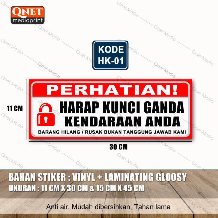 STIKER HARAP KUNCI GANDA KENDARAAN ANDA + LAMINASI GLOSSY | Lazada ...