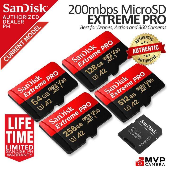 [NEW 200MB/s] SanDisk Extreme PRO microSDXC UHS-I CARD 64GB 128GB 256GB 512GB w/ Adapter MVP ...