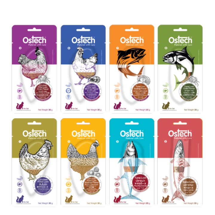 [Set 6 ซอง] Ostech ออสเทค ขนมแมว แบบชิ้น สำหรับแมว ขนาด 20g และ 30g ...