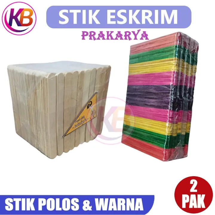 ( PROMO ISI 2 PAK ) Stik Es Krim Kayu POLOS dan WARNA / Stik kerajinan ...