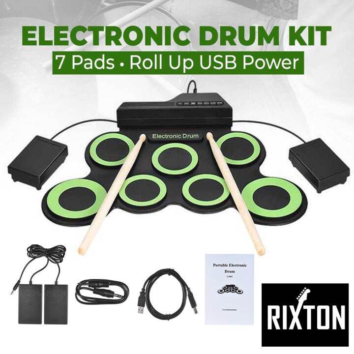 Rixton Portable Electronic Drum Digital USB 7 Pads Roll up Drum Set Silicone Electric Drum Pad ...