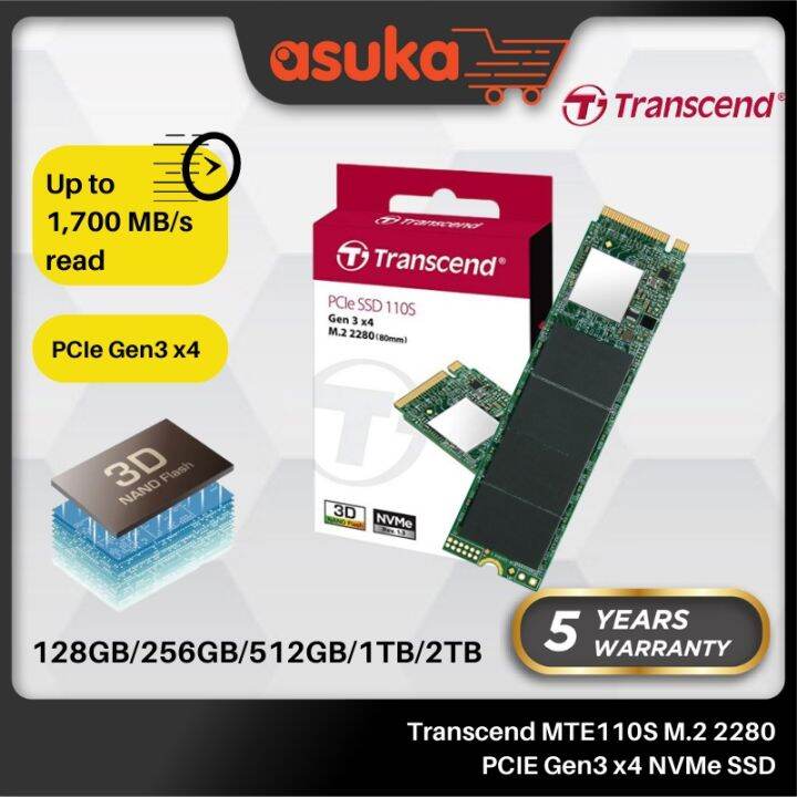 Transcend MTE110S / MTE115S 128GB / 256GB / 512GB / 1TB / 2TB M.2 2280 PCIE Gen3 x4 NVMe SSD ...