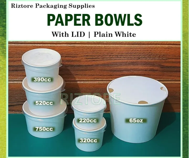 Paper Bowl with LID Plain White 100pcs/pack | Lazada PH