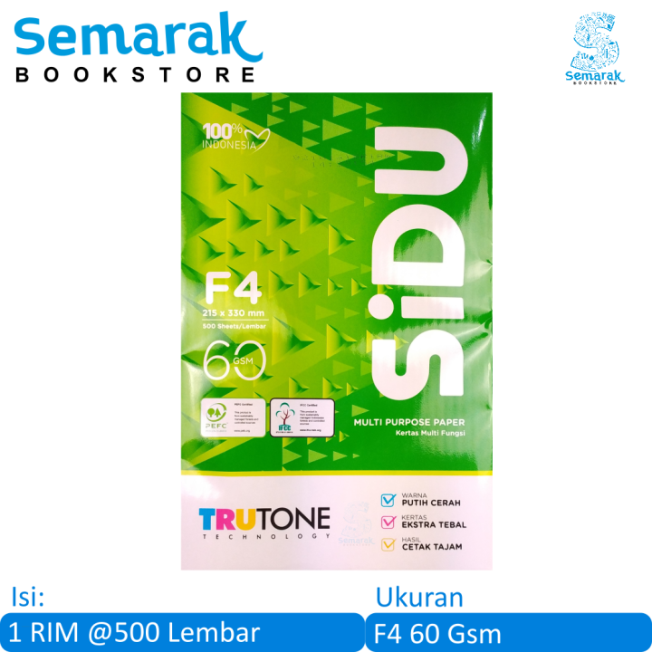 SiDU Sinar Dunia HVS Multi Purpose Paper Kertas Fotokopi Multi Fungsi F4 60Gsm [1 Rim / 500 ...