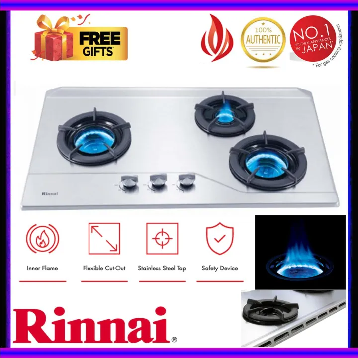 Rinnai RB-3SI-C-S Built in 3 Burner Gas Hob Cooker Hob (Stainless Steel) Built in Gas Stove ...