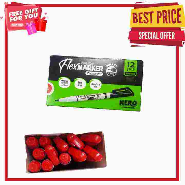 FLEX OFFICE FLEX MARKER PERMANENT PER PIECE RED 1MM (1 PIECE) | Lazada PH