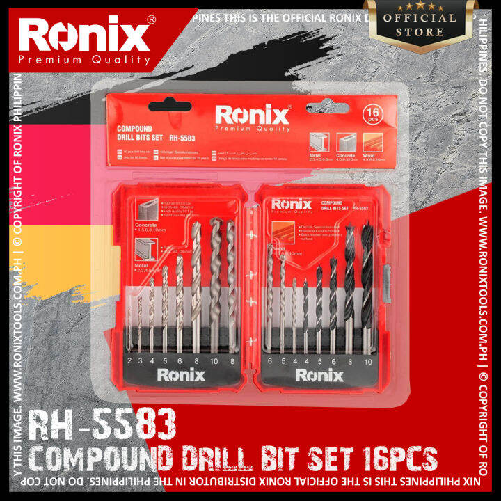 [NEW ARRIVAL] Ronix RH-5583 16Pcs W/ Hard Case Compound Drill Bit Set handyman’s collection ...