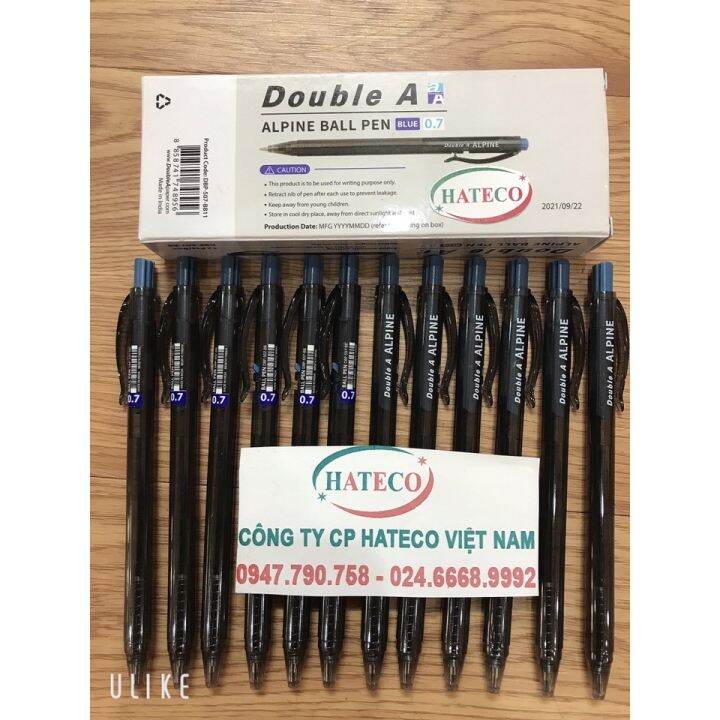 Bút Bi Alpine Double A Thái Lan màu xanh, đen loại ngòi nhỏ 0.7mm, viết ...