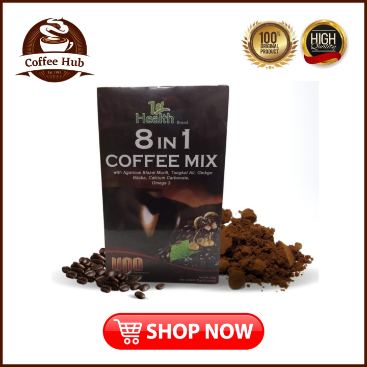 UNO 8 in 1 Coffee 420g ( 10 SACHET )Agaricus Mushroom Omega 3 Calcium Carbonate Gingko Biloba ...